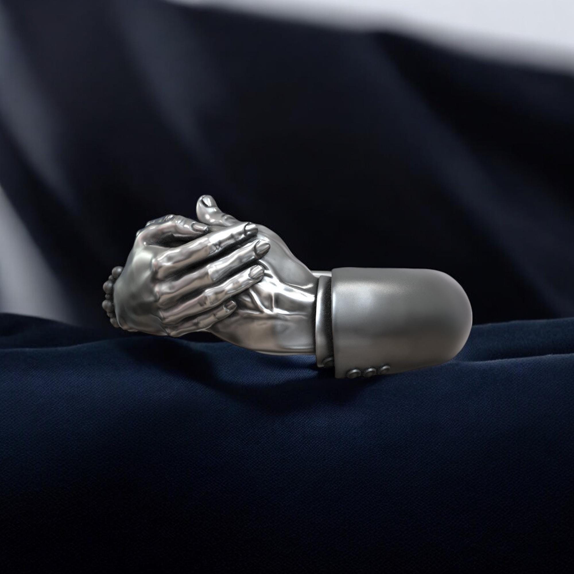 Hug Hands Men and Women Hugging Finger Ring 925 Sterling Silver ...