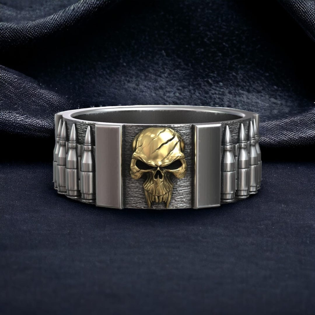 Skull Punisher Ring, Fan Art Bandolier Design, Oxidized Silver, 925 ...