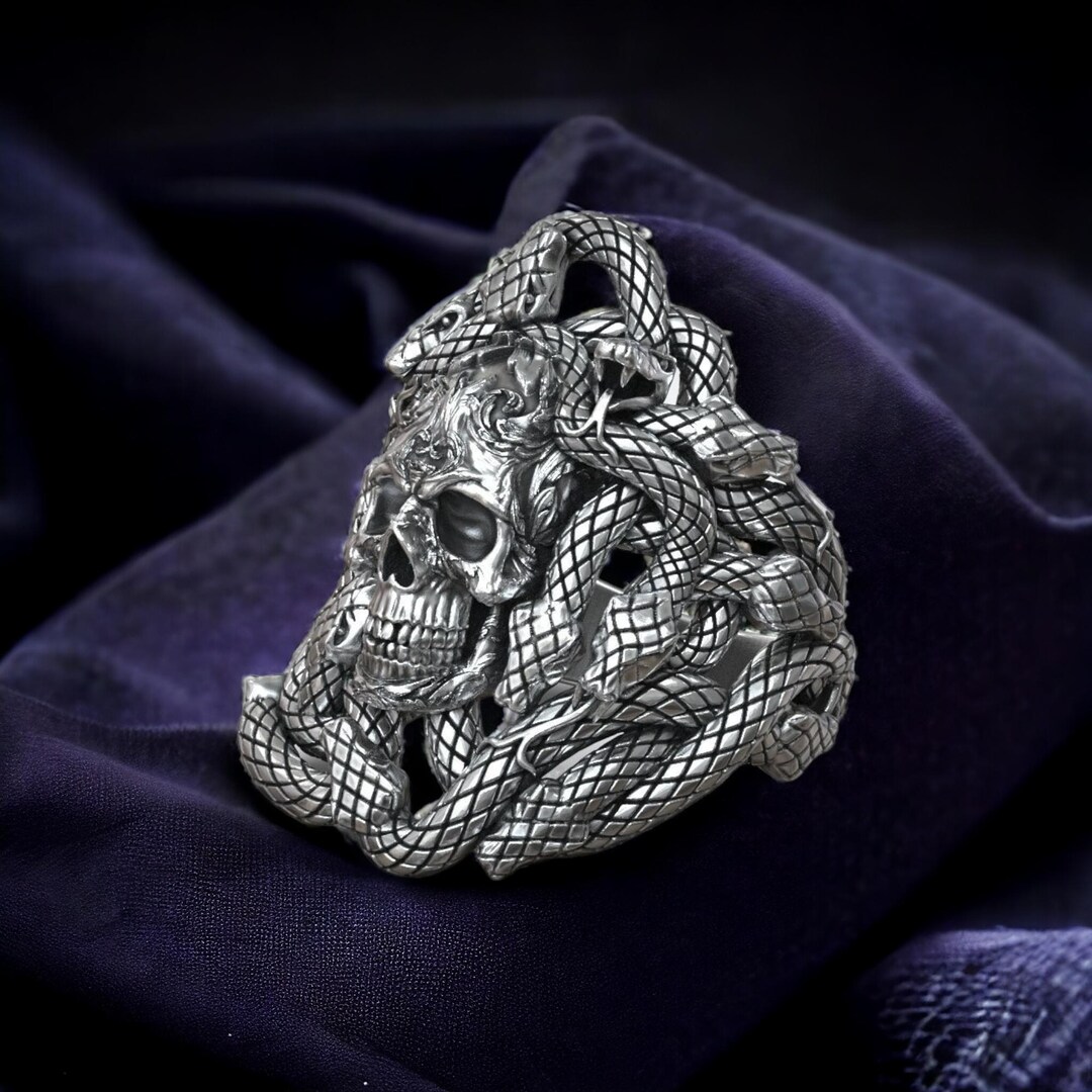 Medusa Gorgon Snakes Skull Head Ring, 925 Sterling Silver, Gothic ...