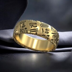 Ancient Egyptian Symbols Amulet Wedding Ring, 925 Sterling Silver ...