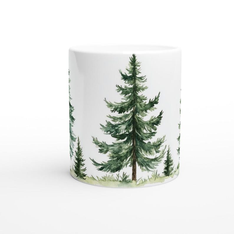 Watercolor Forest Mug Trees Coffee Mug Rustic Tree Print Cup Evergreen ...