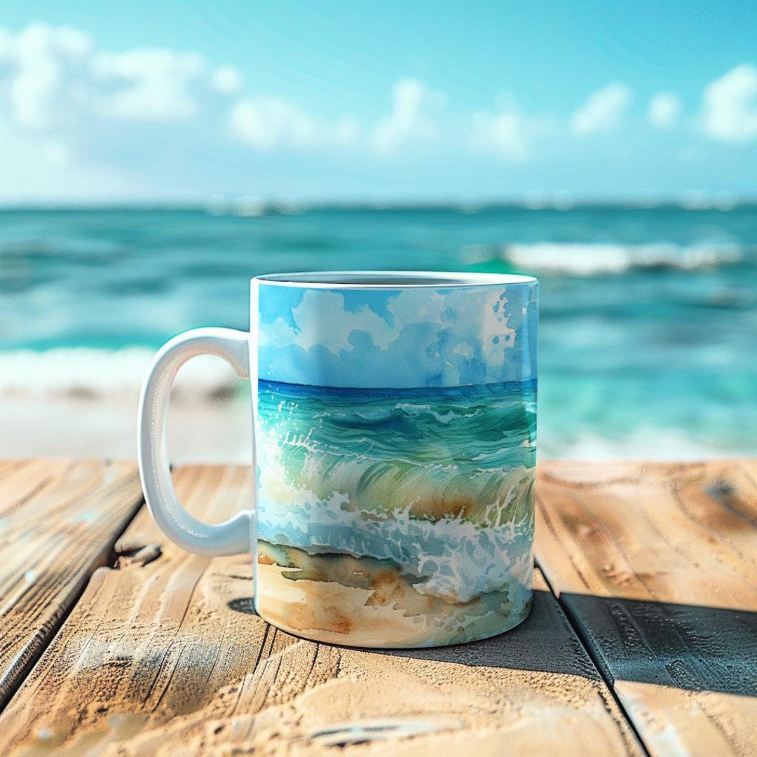 Sea Waves Coffee Mug Unique Watercolor Art Beach Mug Tropical Ocean ...