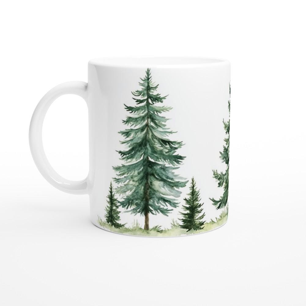 Watercolor Forest Mug Trees Coffee Mug Rustic Tree Print Cup Evergreen ...