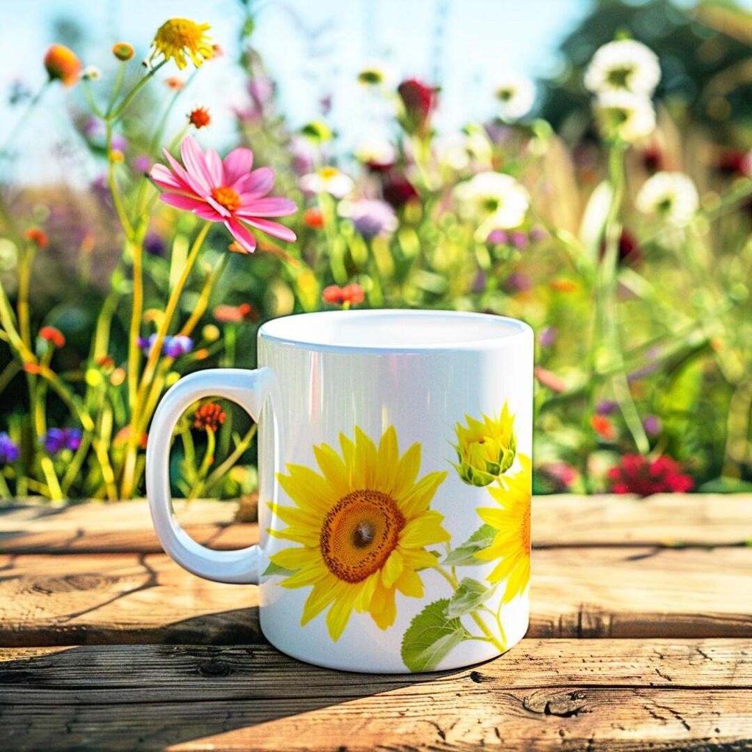 Sunflower Mug Sunflower Coffee Cup With Wildflowers Floral Coffee Mug ...
