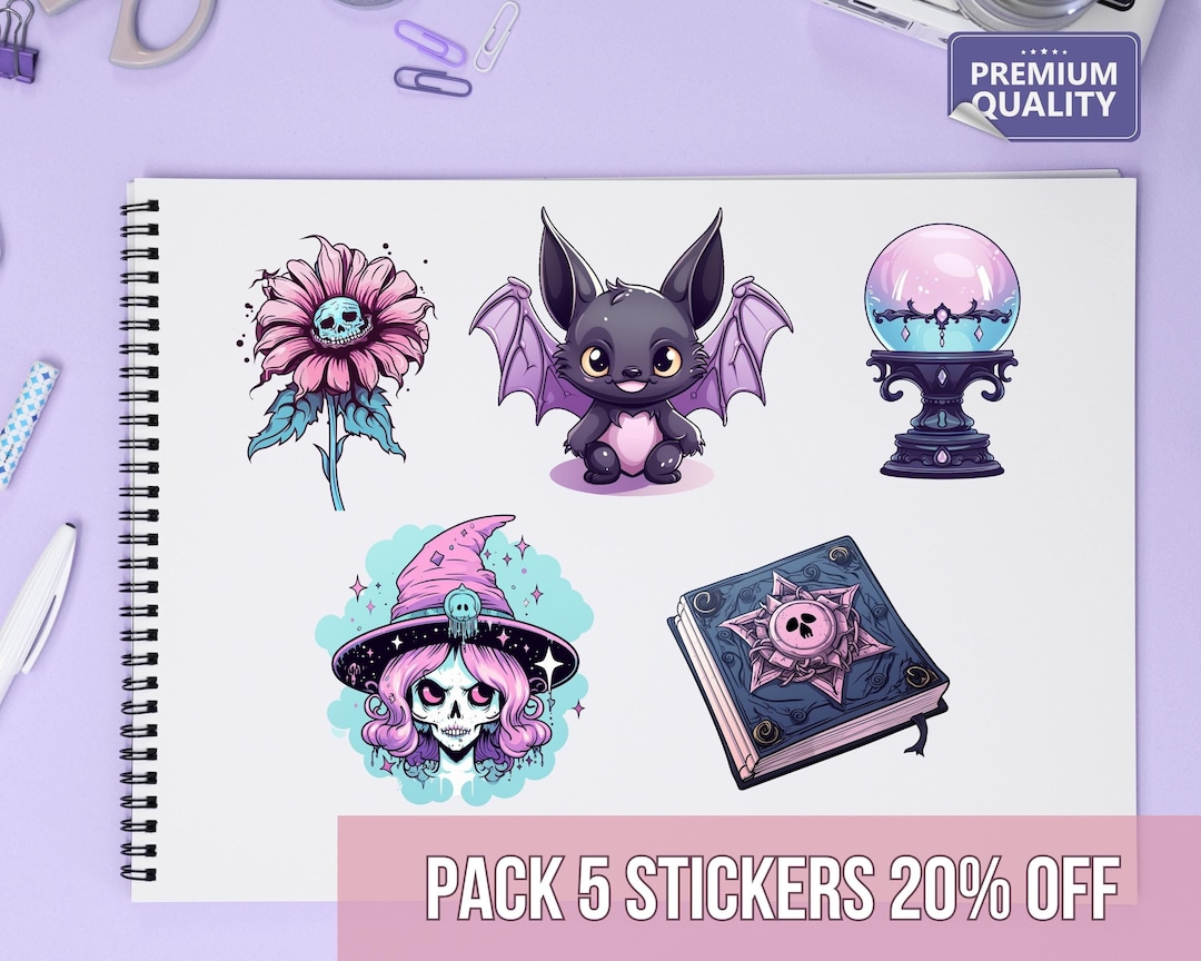 5-PACK Stickers Pastel Goth Aesthetics Kawaii Goth Kindle Sticker Set ...