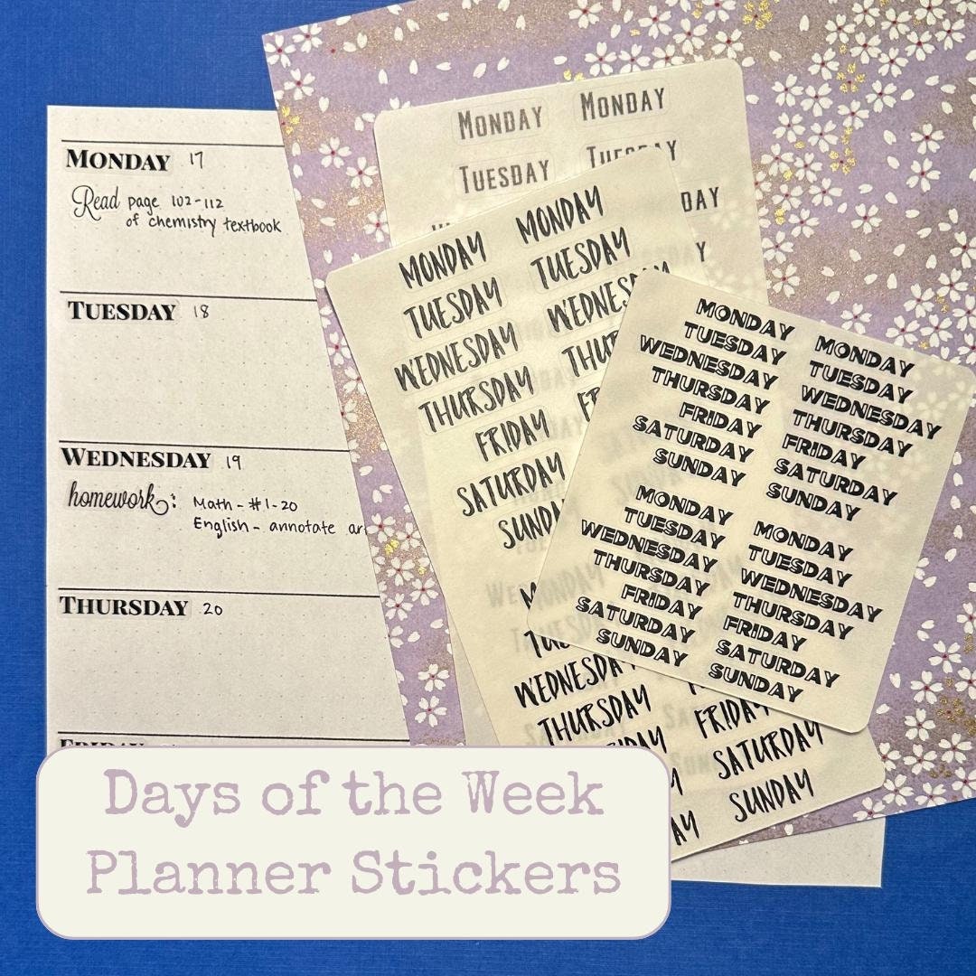 Days of the Week Planner Stickers Heading Stickers Bullet Journal ...
