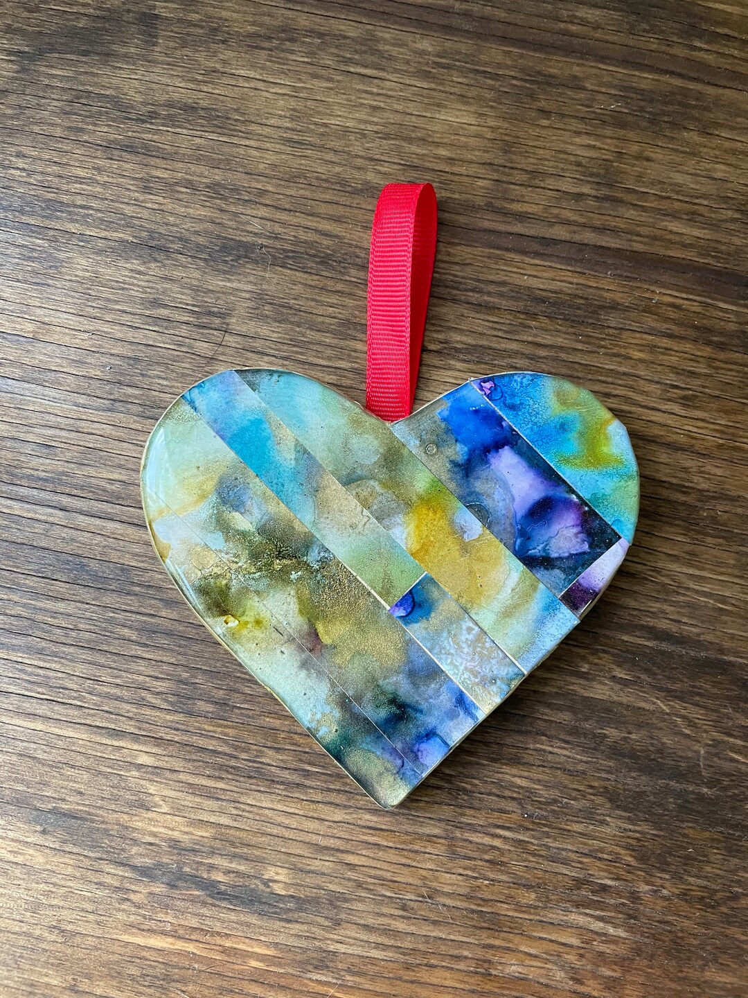 Heart Ornament, Alcohol Ink Art, Ink Ornament, Collage Art, Heart Gift ...