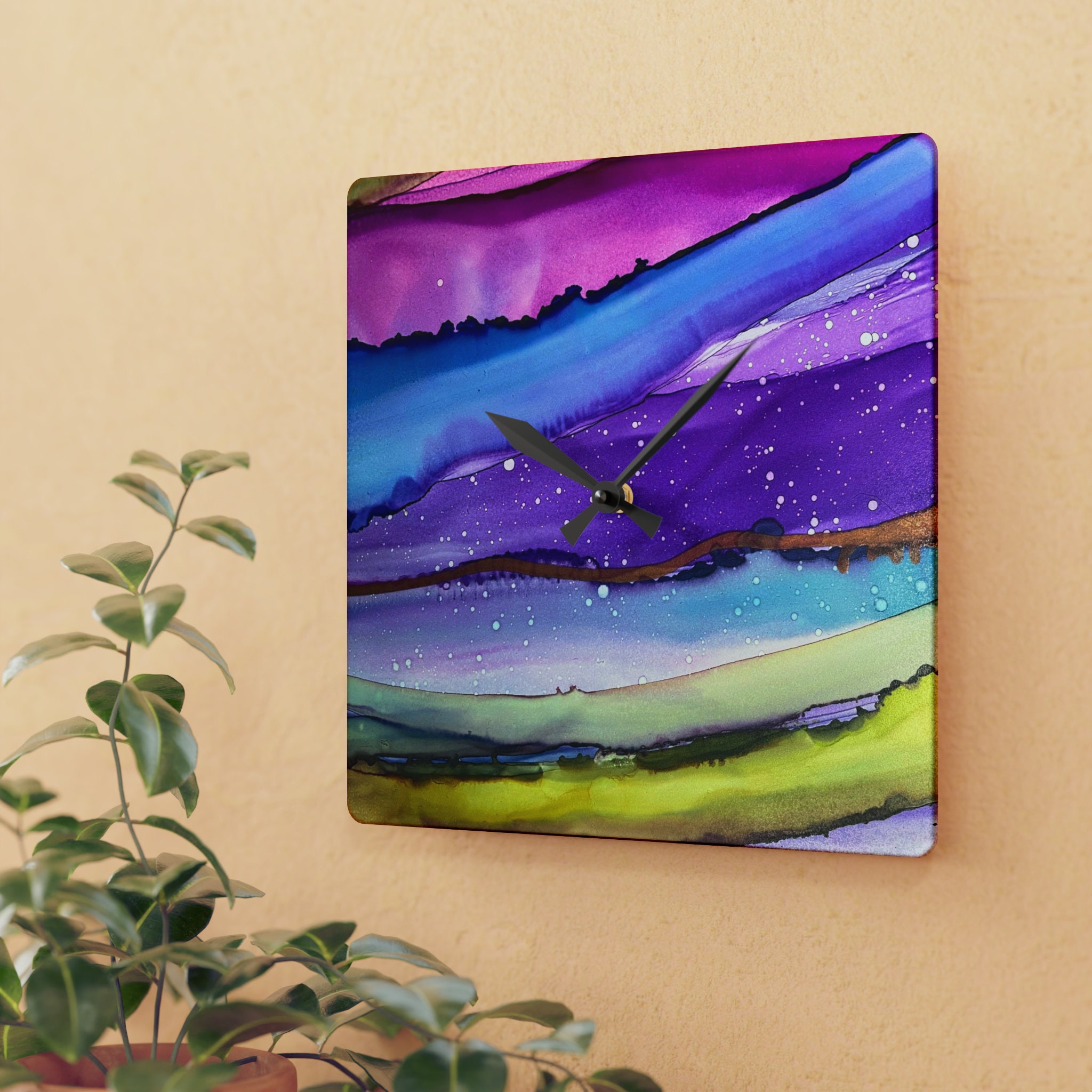 Alcohol Ink Acrylic Wall Clock, Fine Art Wall Clock, Alcohol Ink ...