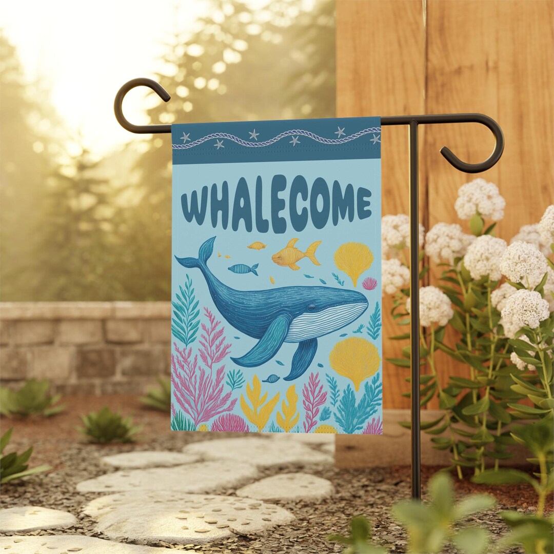 Whale Welcome Banner: Nautical Beach House Decor, Coastal Garden Art - Etsy