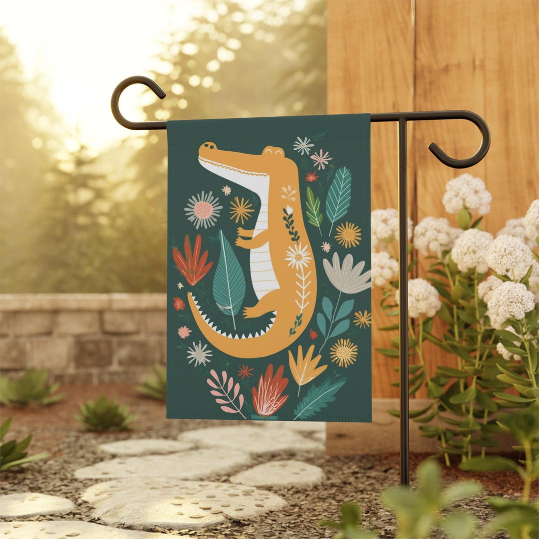 Boho Alligator Garden Flag: Tropical Botanical Decor - Etsy