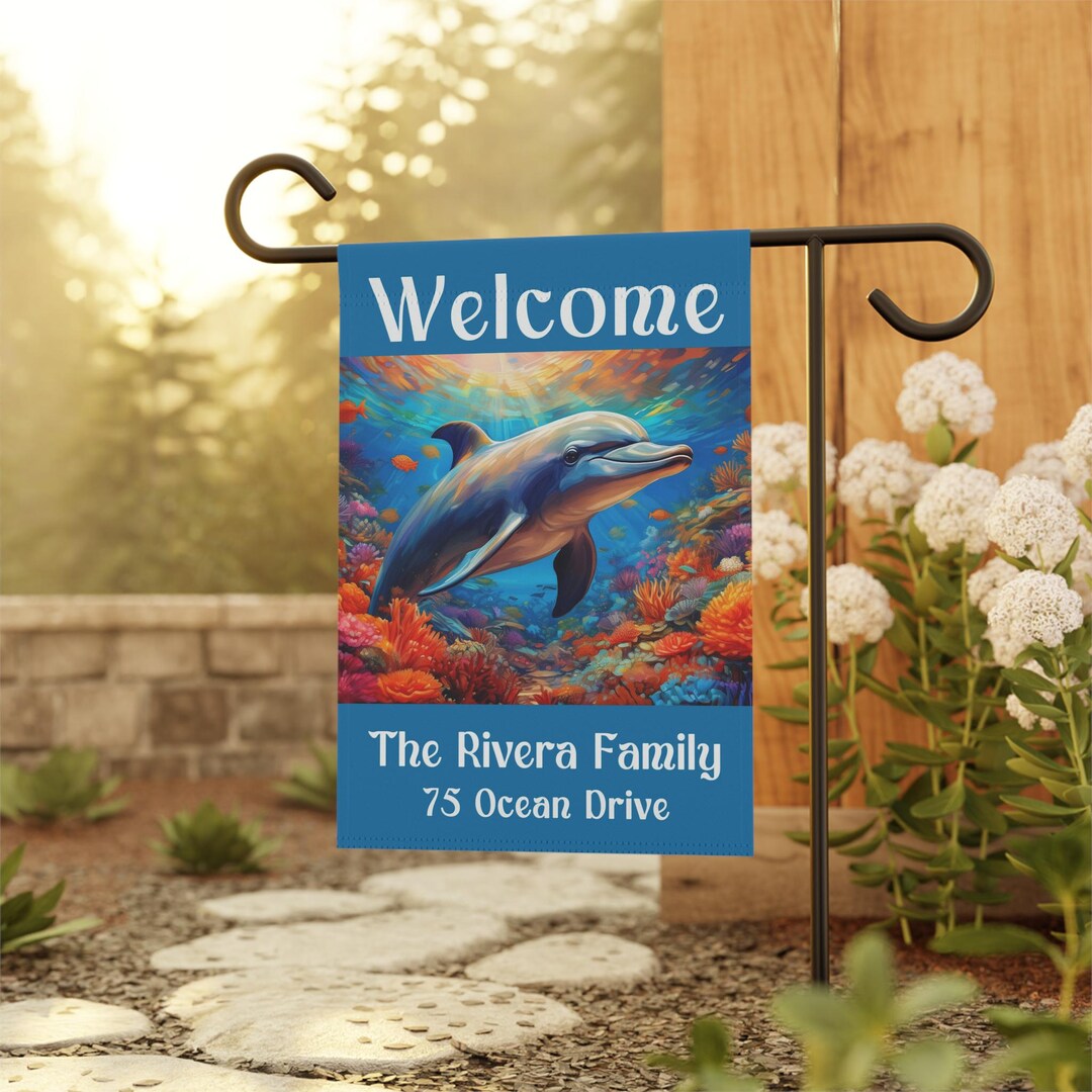Tropical Welcome Garden Banner, Dolphin Design, Customized With Family ...