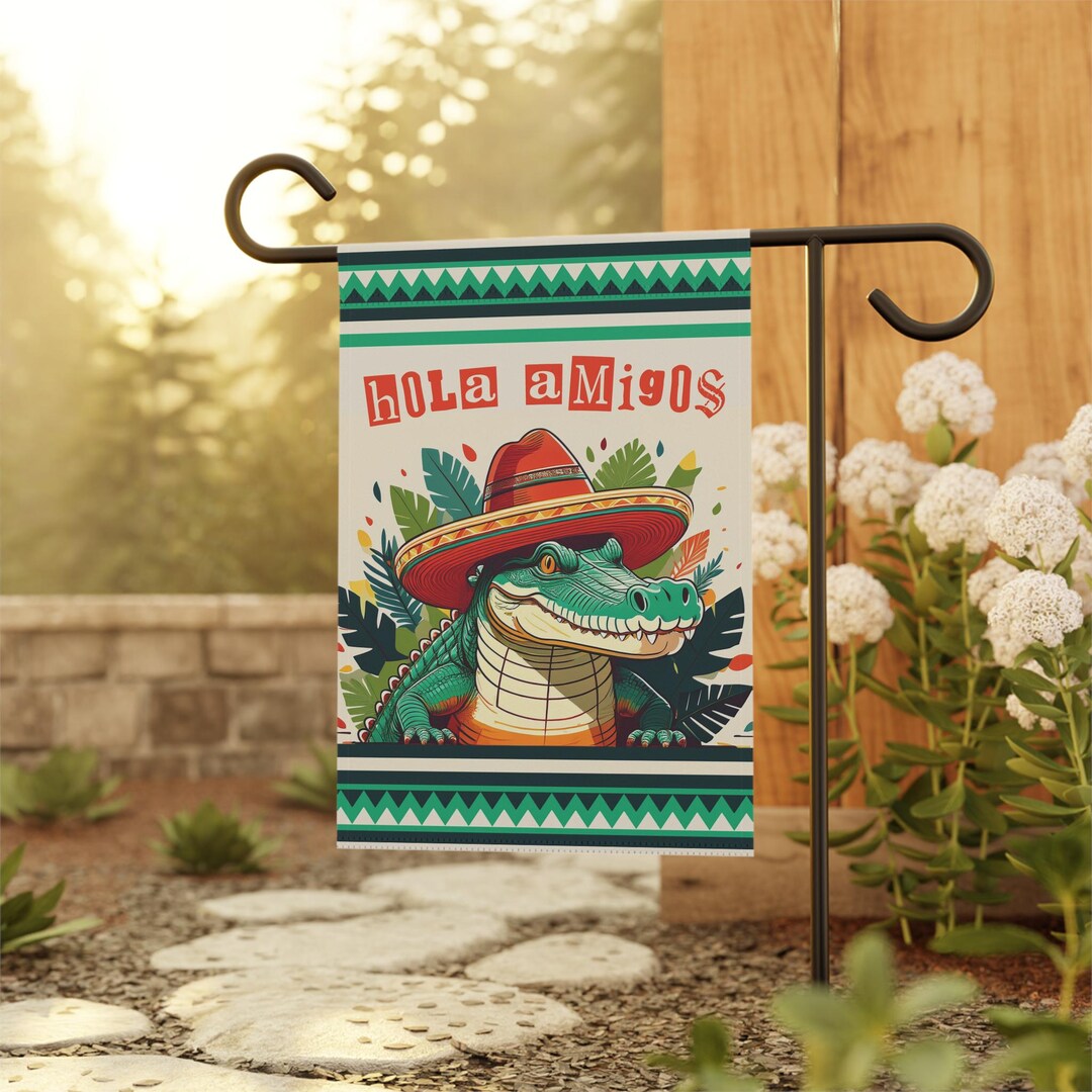 Hola Amigos Alligator Banner: Tropical Outdoor Welcome Sign - Etsy