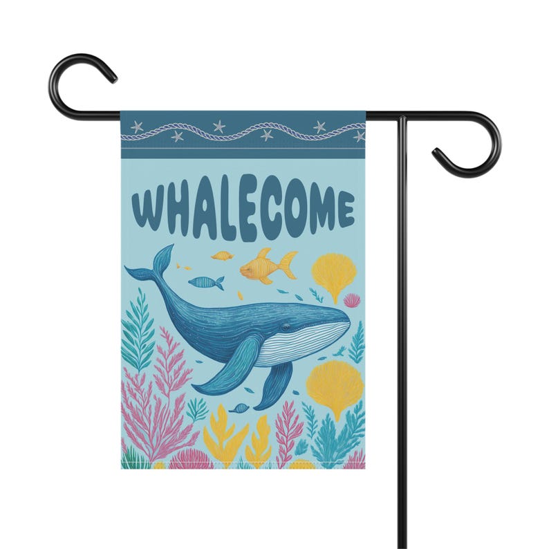 Whale Welcome Banner: Nautical Beach House Decor, Coastal Garden Art - Etsy