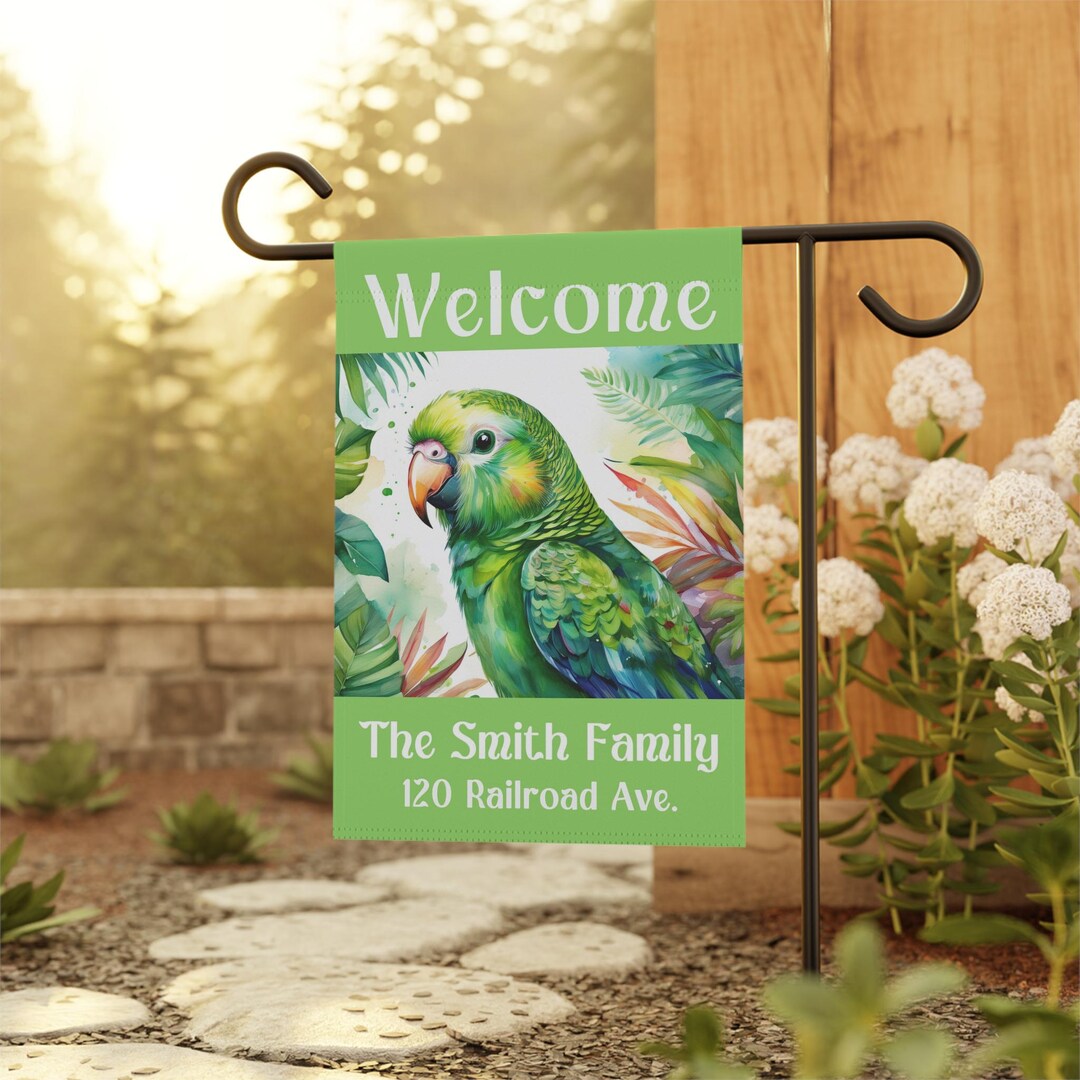 Tropical Welcome Garden Banner, Parakeet Design, Customized With Family ...