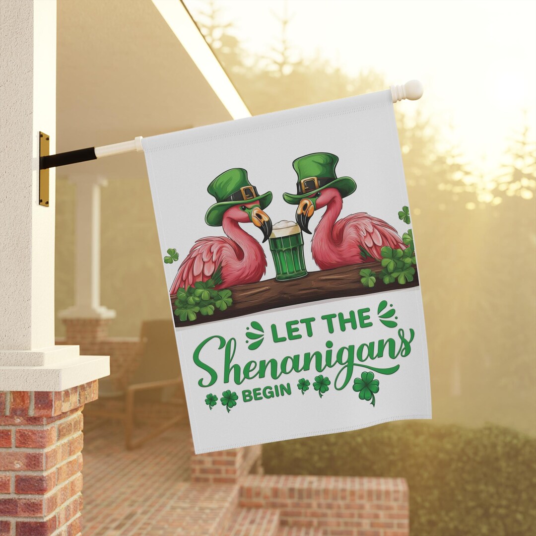 St. Patrick's Day House Flag, Flamingo Design, Tropical St. Patrick's ...