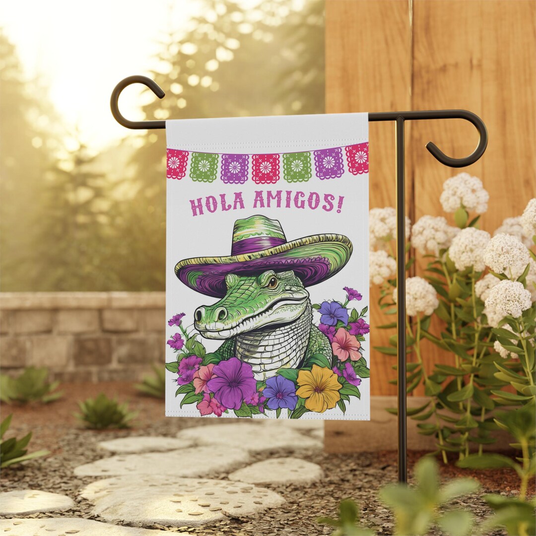 Cinco De Mayo Garden Banner: Alligator With Sombrero - Hola Amigos - Etsy