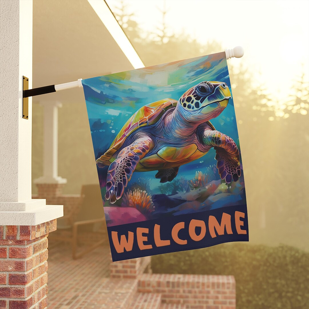 Sea Turtle Welcome Flag, Outdoor Decor, Beach House, Cottage Decor ...