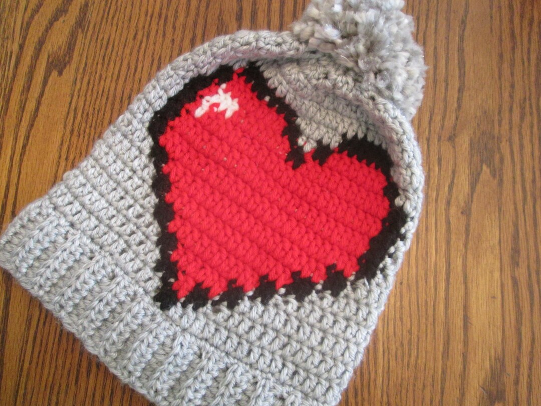 Crochet 8-bit Heart Slouchy Beanie Hat - Etsy