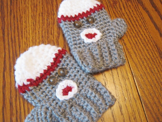 Sock Monkey Inspired Adult Mittens - Etsy