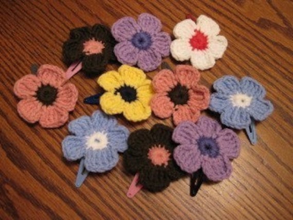 Crocheted Flower Hair Clips | Etsy