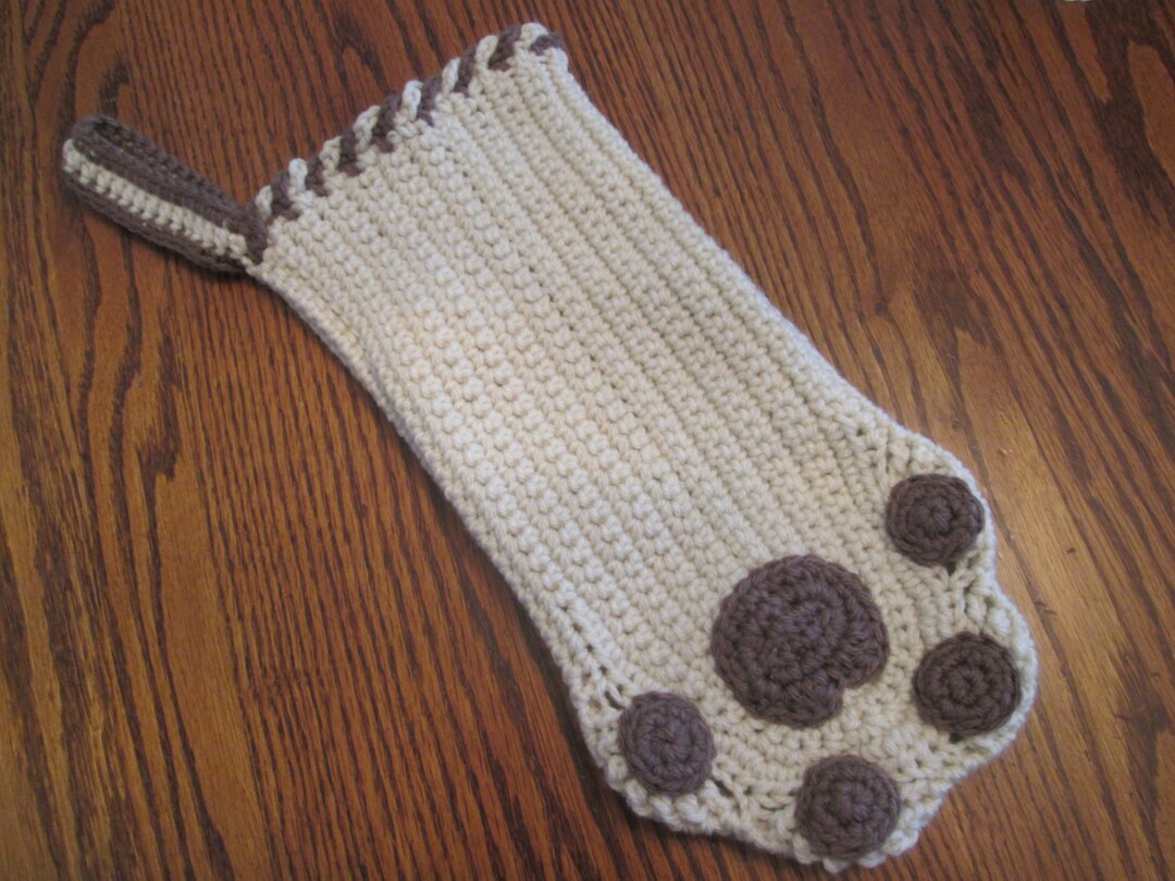 Crochet Christmas Pet Stocking, Paw Print Christmas Stocking - Etsy