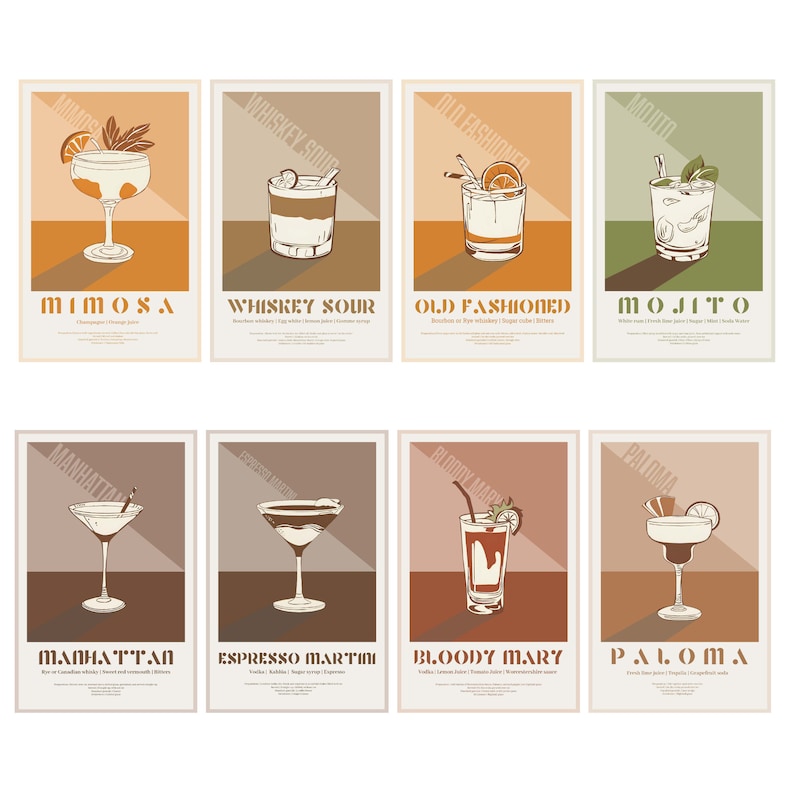 Vintage Cocktail Bar Poster | 3-pack Cocktail Drinks - Etsy