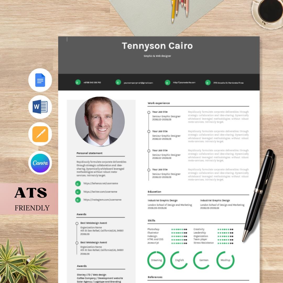 Modelo de currículo 2025, modelo de currículo amigável ATS Word, Pages ...