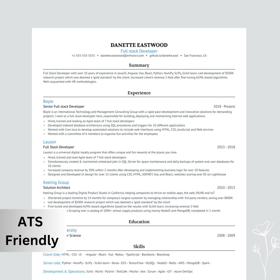 ATS Friendly Resume Template for Google Docs, Word and Pages Resume ...