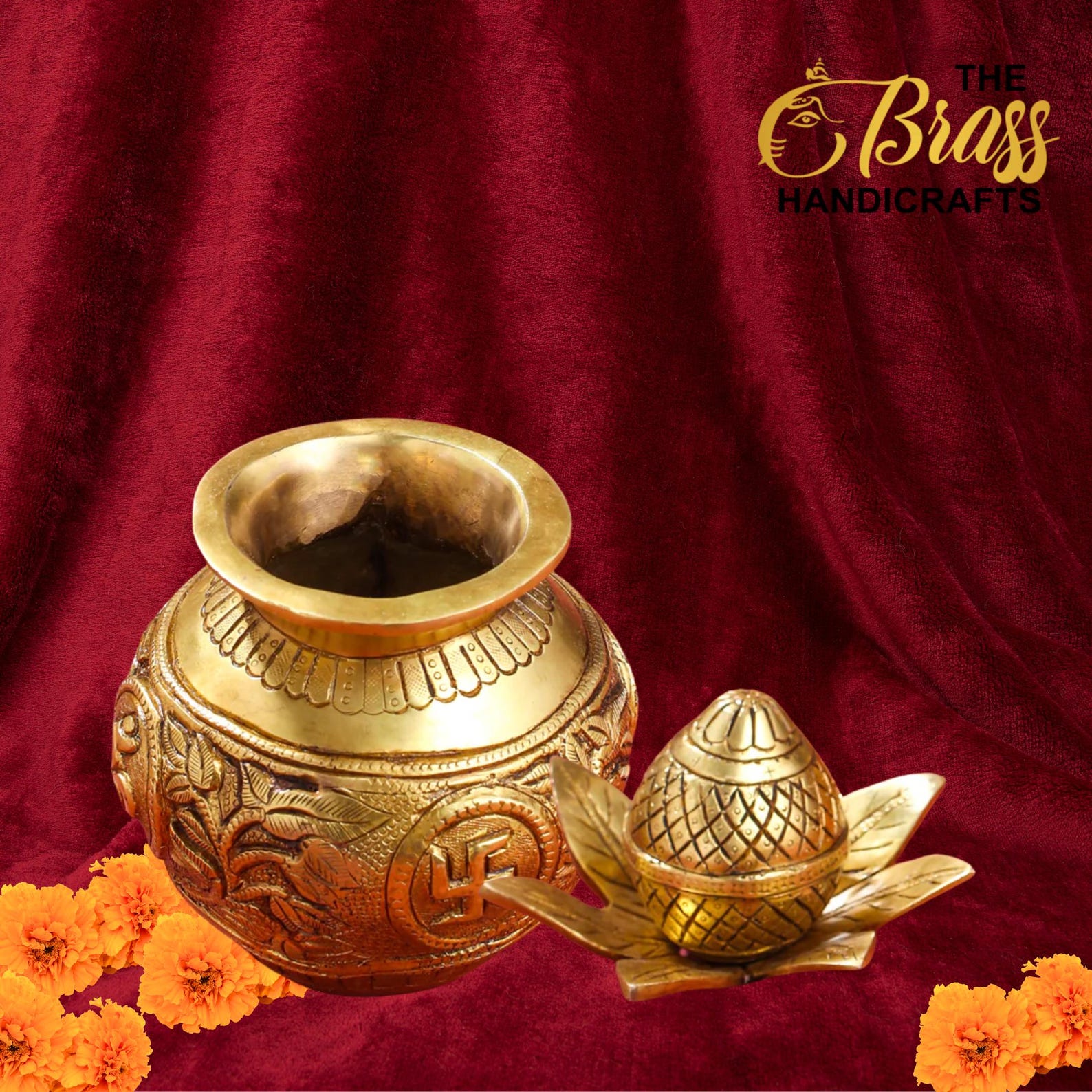 Brass Kalash for Puja and Mandir, Brass Kalash With Coconut on Top ...