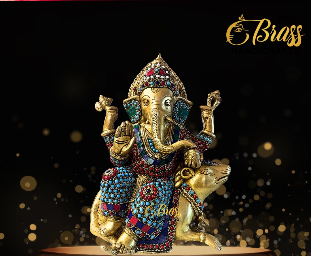 Pure Brass Ganesh Statue on Rat Ganesha Idol on Rat Ganesha Statue With ...