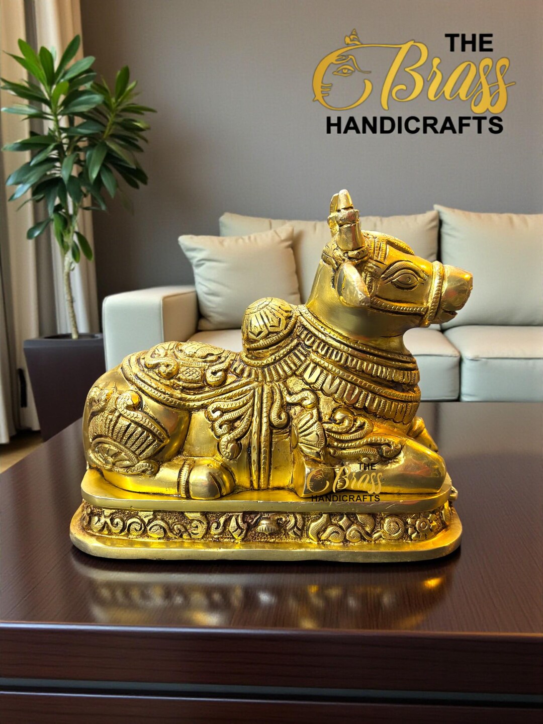 Handcrafted Brass Nandi Statue | Antique Gold Finish Brass Sacred Nandi ...