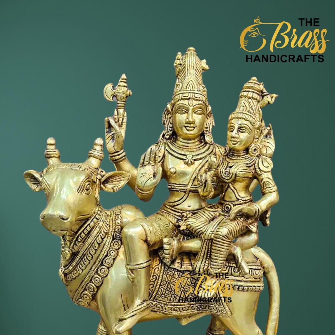 Handcrafted Brass Lord Shiva Parvati Idol Seated on Nandi| Lord Shiva ...