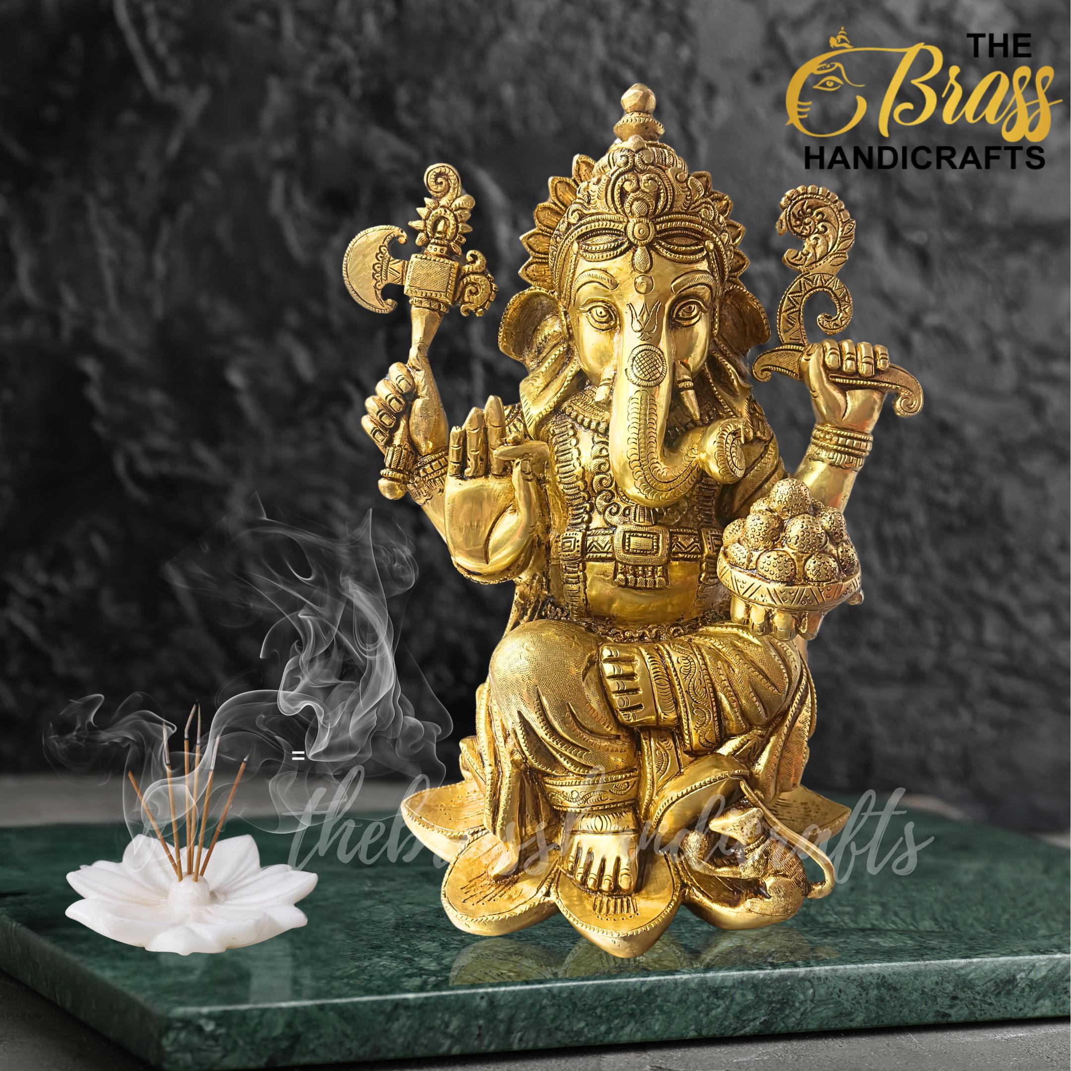 Ganesha Kamalasan Statue, Brass Lord Ganesha Statue for Home Temple ...
