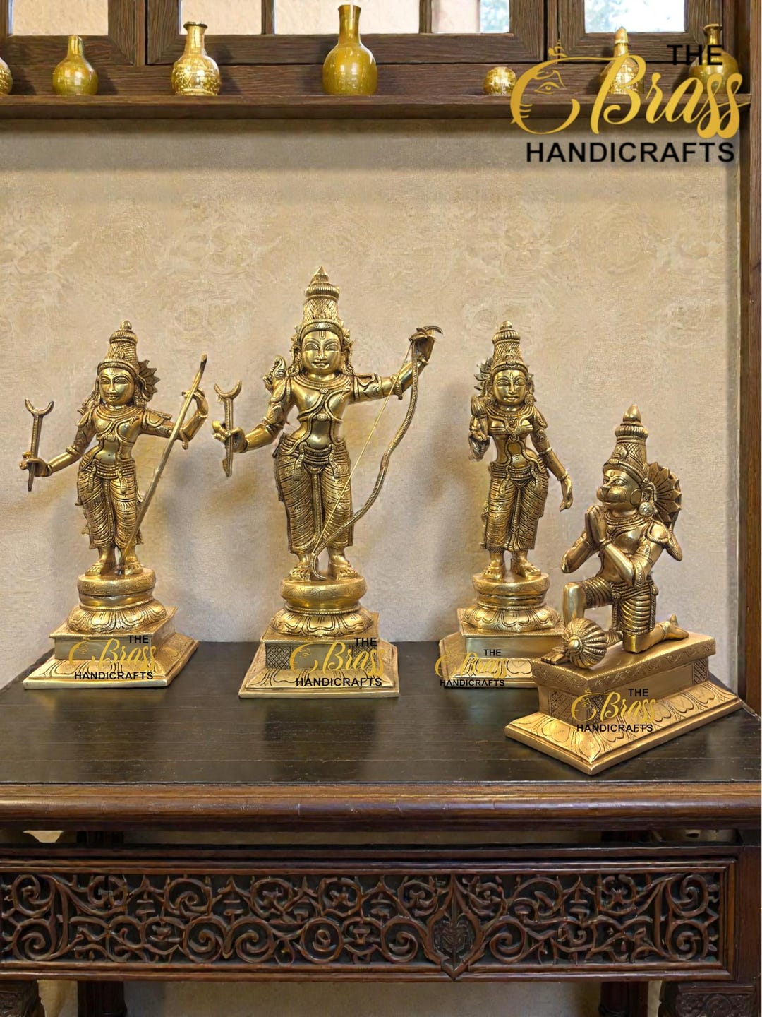 Brass Ram Darbar Set in South Indian Pattern in Lustrous Gold Finish ...