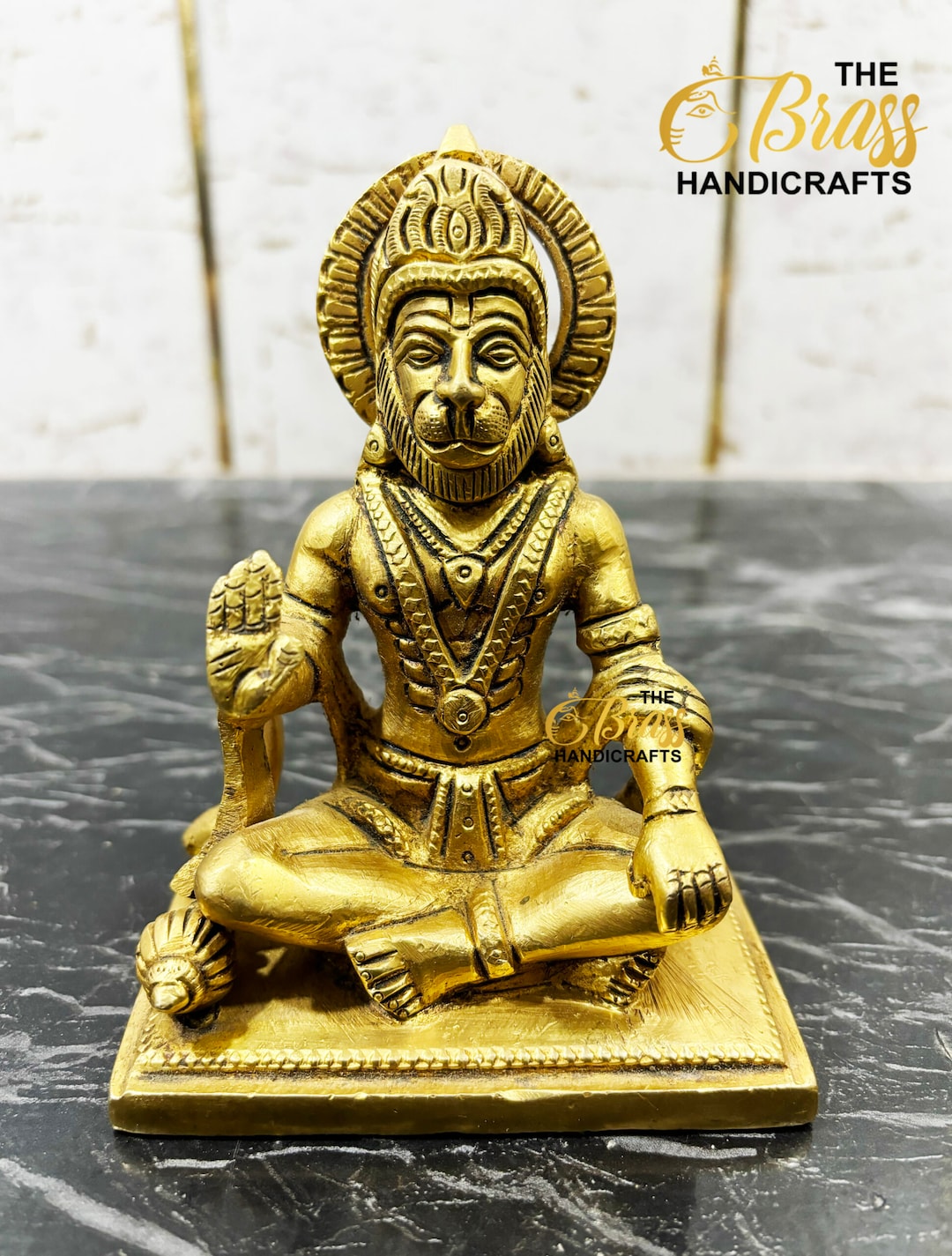 Pure Brass Hanuman Idol in Sitting & Ashirwad Position – 4.5” Hindu ...