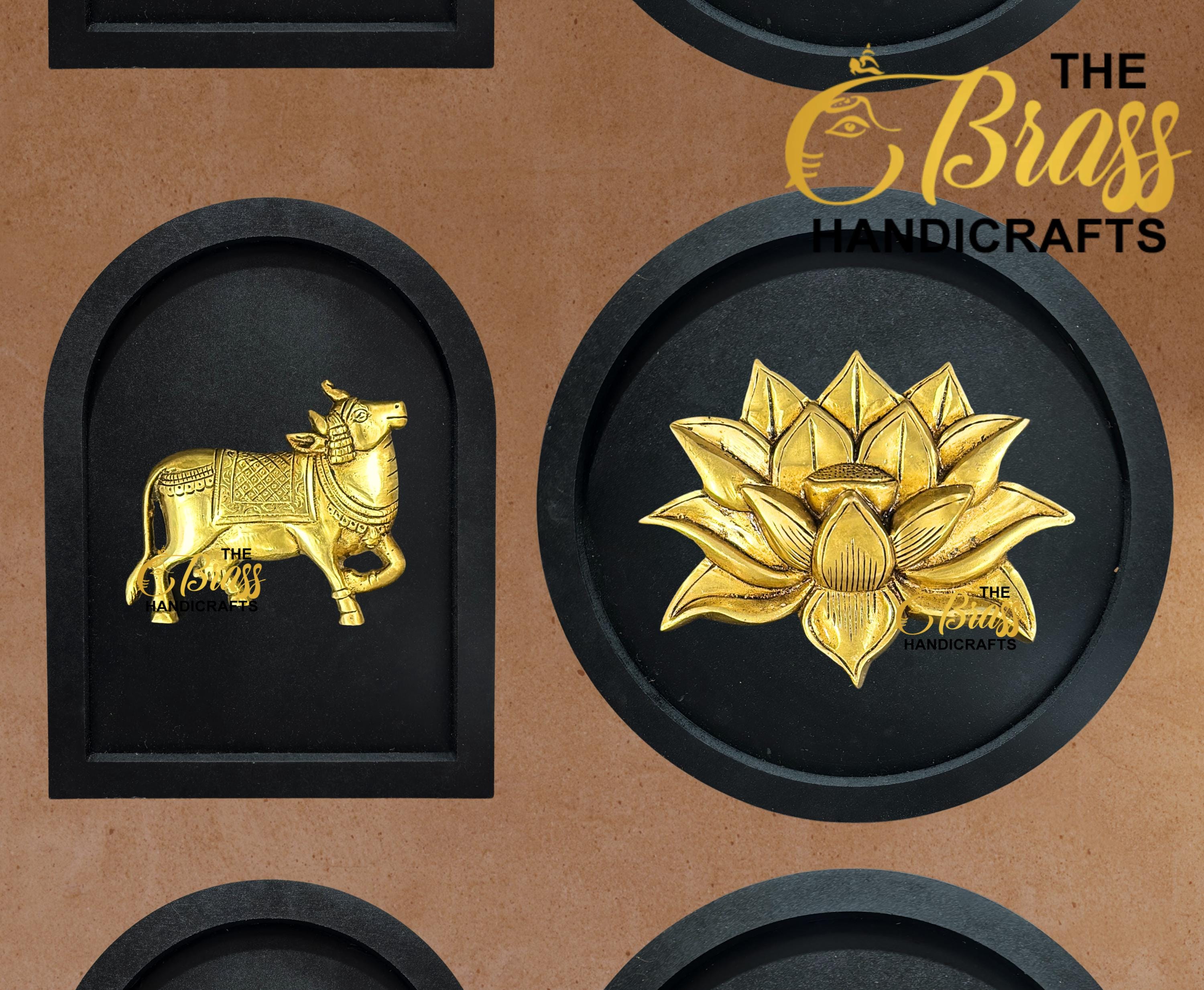 Brass Wall Art Frames Set of 9 Frames, Elephants, Lotus, Kalash, Shankh ...