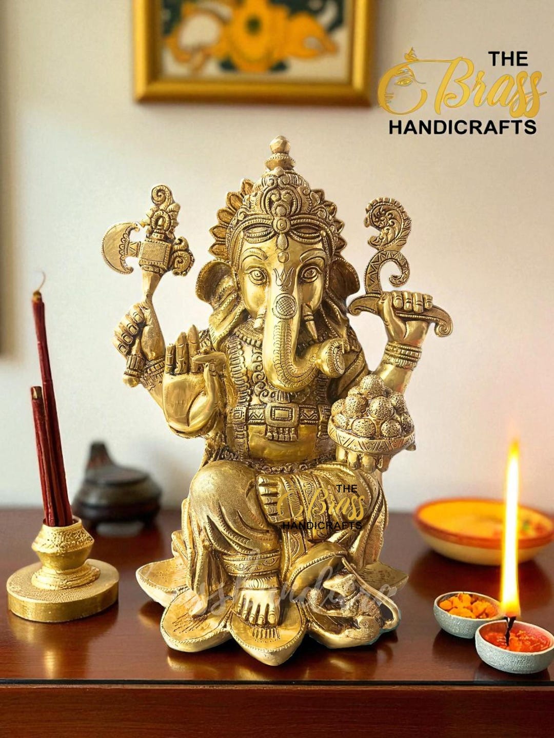 Ganesha Kamalasan Statue, Brass Lord Ganesha Statue for Home Temple ...