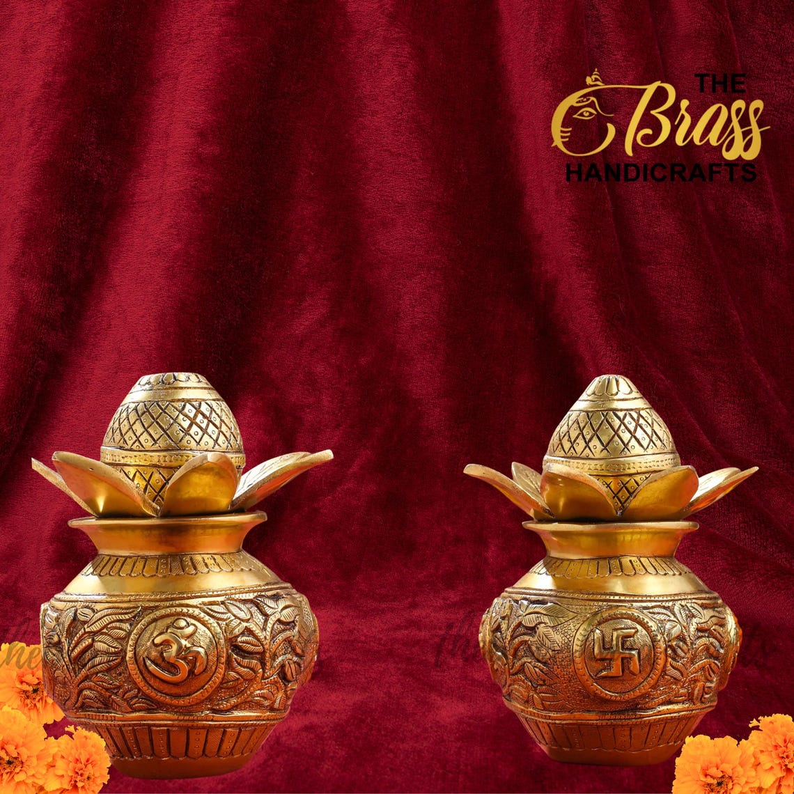 Brass Kalash for Puja and Mandir, Brass Kalash With Coconut on Top ...