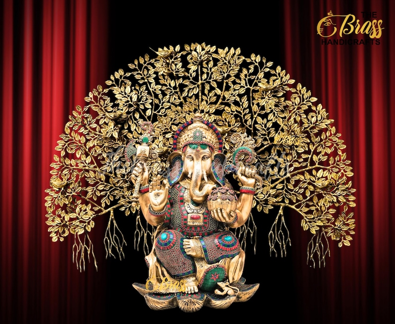 Ganesha Idol With Tree | Ganesh With Tree Decor | Brass Ganesha Statue ...