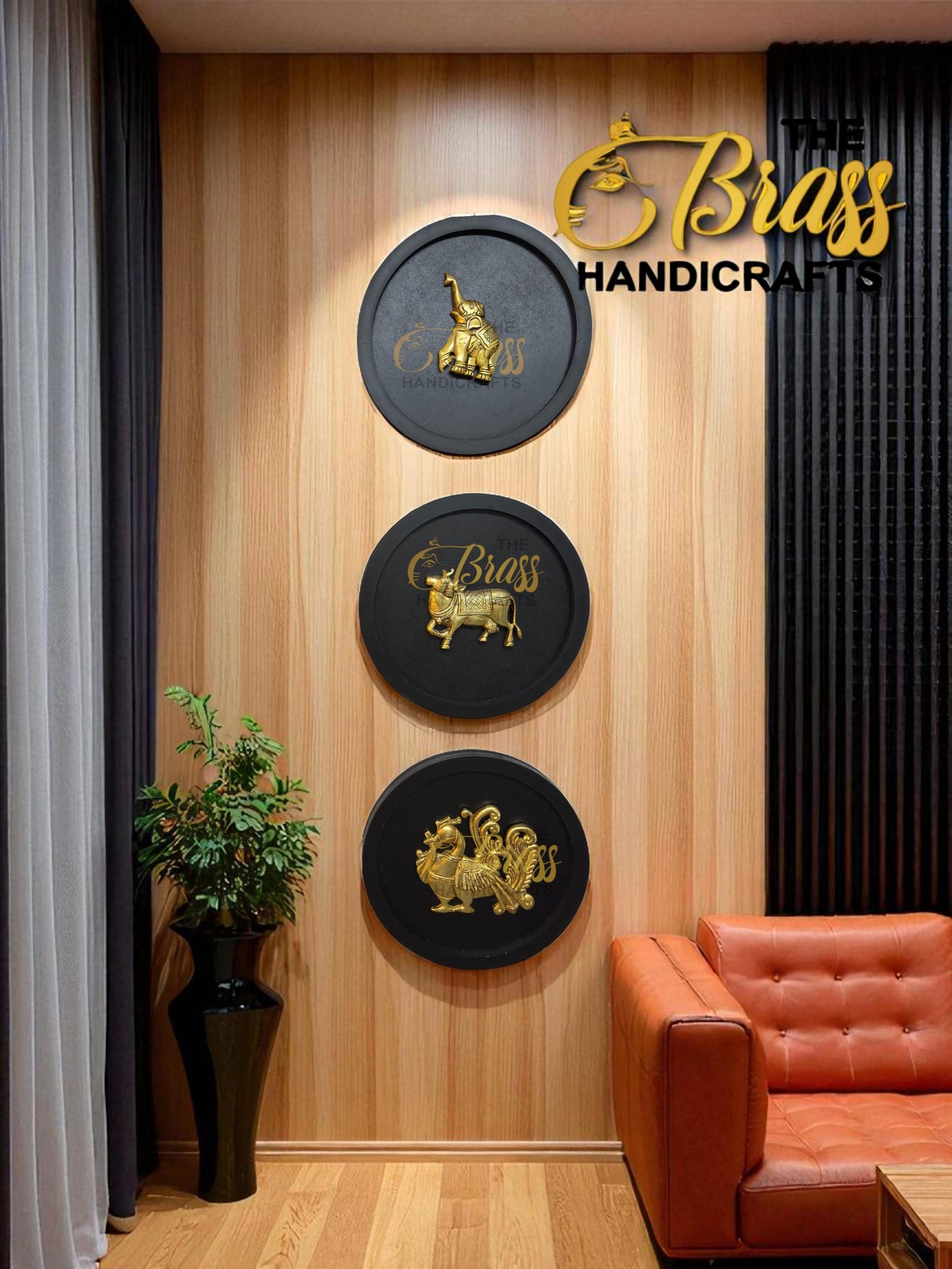Brass Wall Decor Motifs, Wooden Wall Round Frames With Brass Items for ...