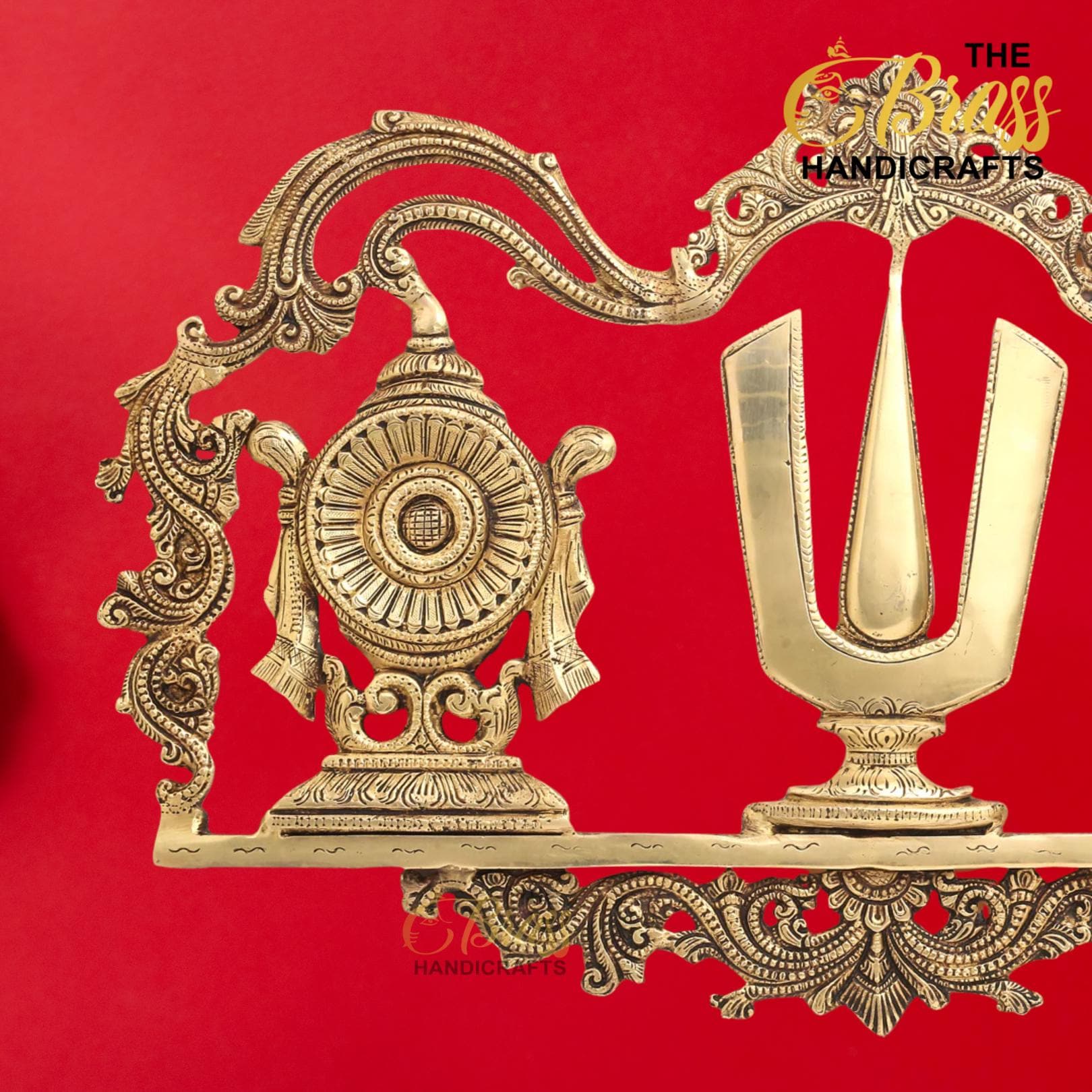 Shankh Chakra Namah Wall Hanging in Brass, Shankh Chakra Wall Decor ...