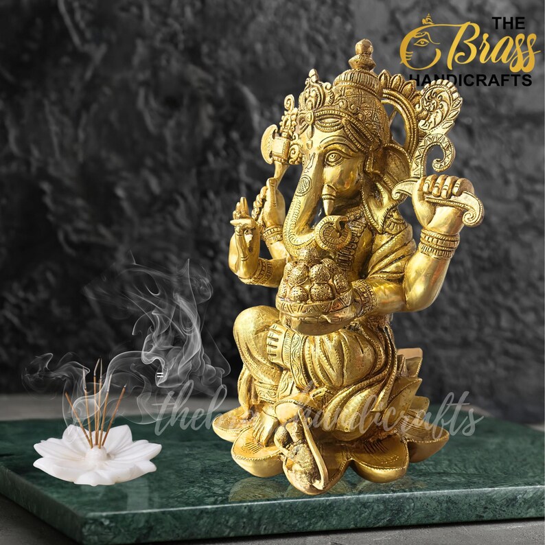 Ganesha Kamalasan Statue, Brass Lord Ganesha Statue for Home Temple ...