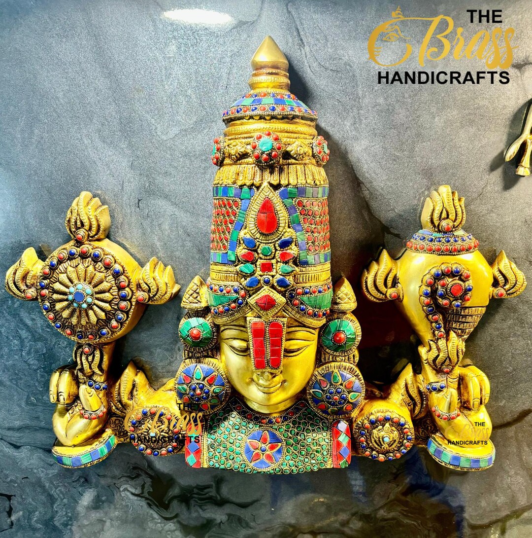 Pure Brass Tirupati Balaji Brass Bust 15-inch Lord Vishnu Idol Sri ...