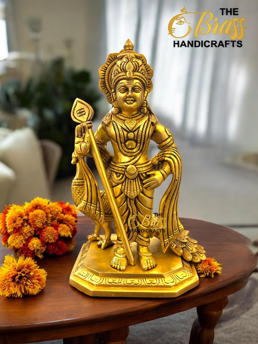 Brass Murugan Statue 10 Inch – Handcrafted Lord Kartikeya Idol – High ...