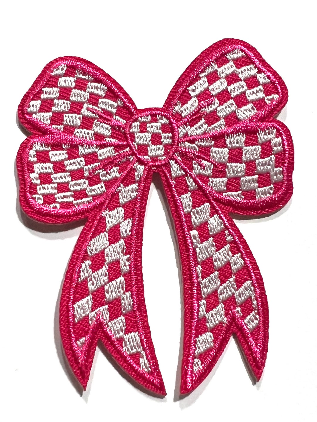 Checkered Bow Embroidered Iron-on Patch: Pink Appliqué - Etsy