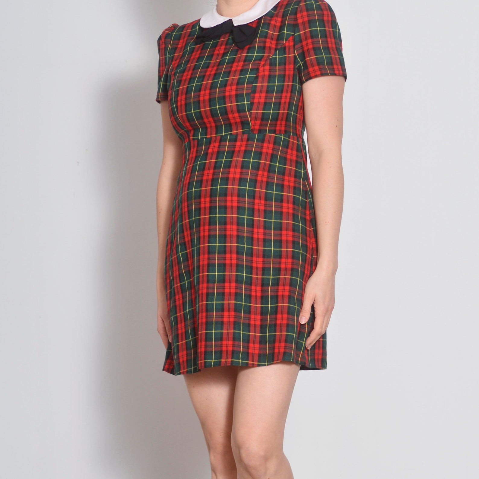 Plaid Preppy Dress Size US 6 Peter Pan Collar Handmade Tartan Minidress ...