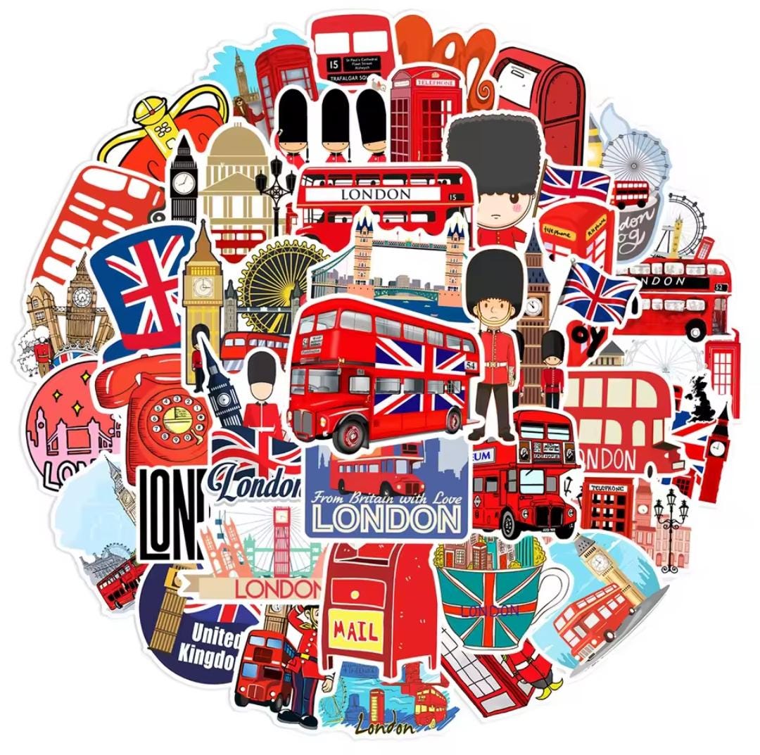 50 Pieces Stickers London Theme, 50 Pieces British Stickers, 50 Pieces ...