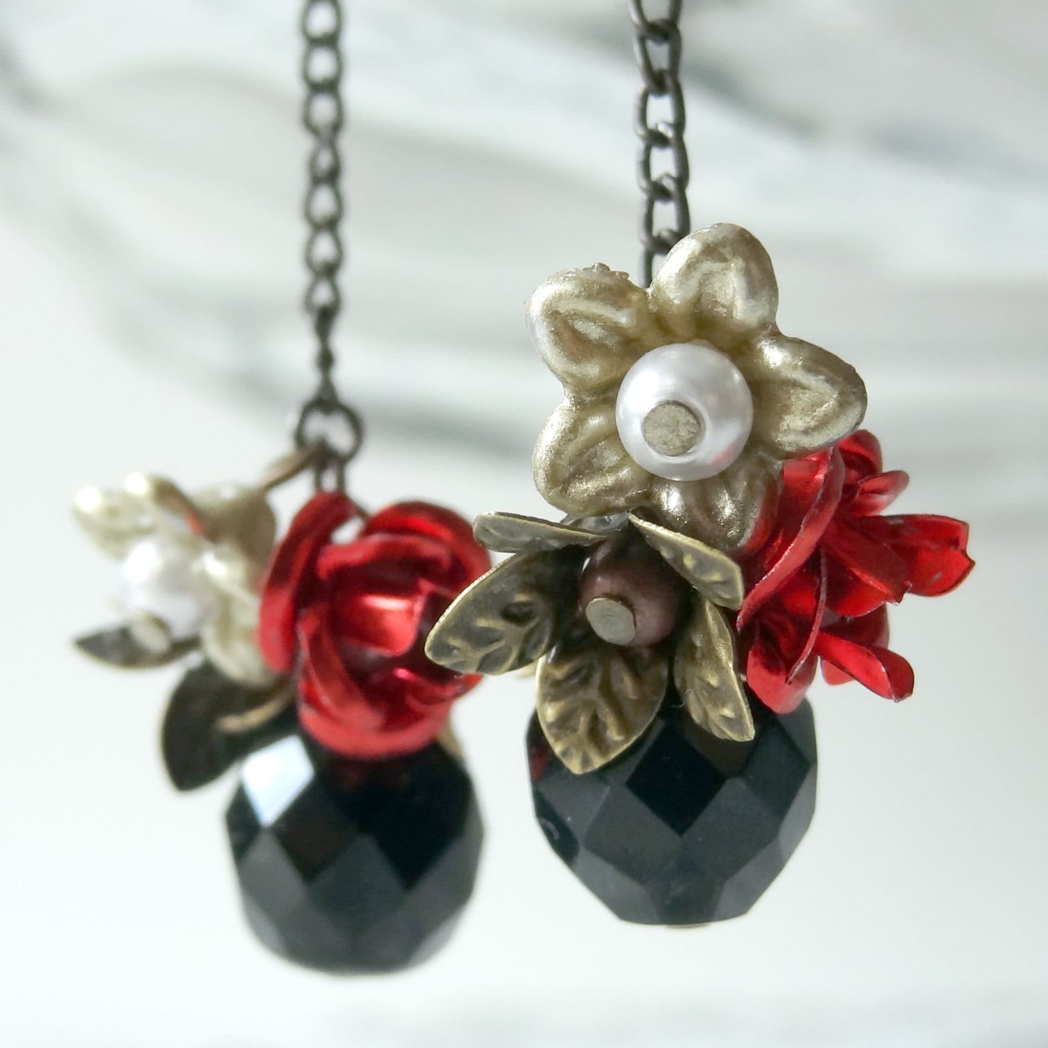 Roxanne Secret Garden Series Red Roses and Black Earrings - Etsy