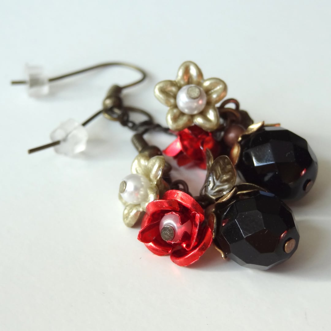 Roxanne Secret Garden Series Red Roses and Black Earrings With Vintage ...