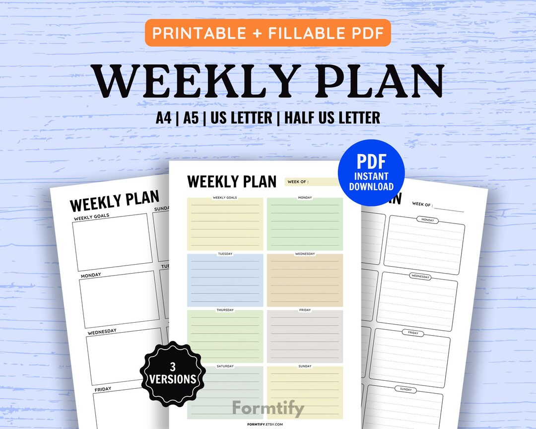 Weekly Planner Printable | 3 Layout Versions + Monday/sunday Start | A4 ...